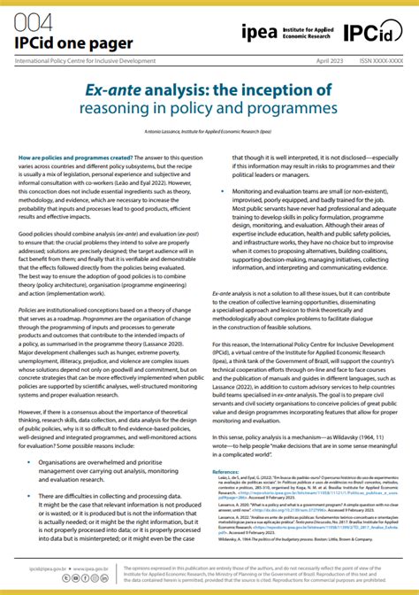 ex ante analysis the inception of reasoning in policy and programmes
