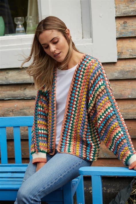Crochet Cotton Cardigan Bright Colourful Cardi Hand Crocheted