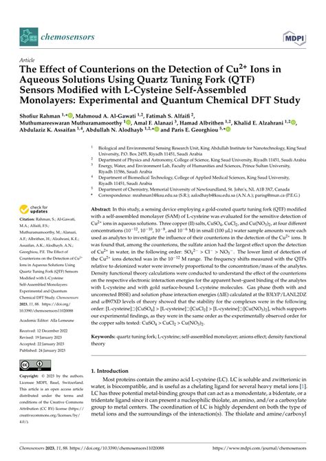 pdf the effect of counterions on the detection of cu2 ions in aqueous solutions using quartz