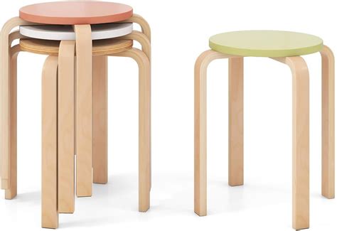 Bentwood Stackable Stools Set Of 4 18 Round Stacking Backless Nesting
