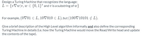 Solved Design A Turing Machine That Recognizes The Language