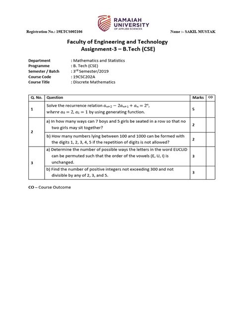19etcs002106 Assignment 3 Pdf Discrete Mathematics Mathematics