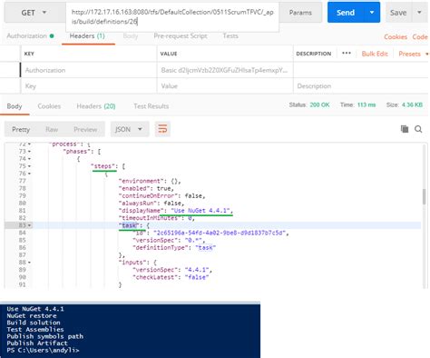 c retrieve the list of tasks for build definition using client