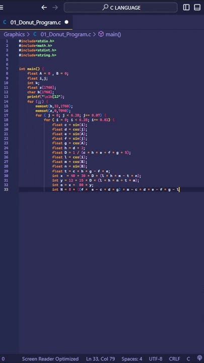 spinning 3d donut program in c language code vscode c ytshort