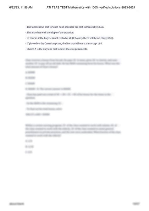 SOLUTION Ati Teas Mathematics Questions And Solutions Studypool