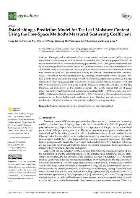 Pdf Establishing A Prediction Model For Tea Leaf Moisture Content