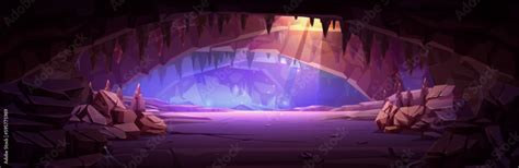 Cartoon Cave Interior Illuminated With Sunlight From Ceiling Vector