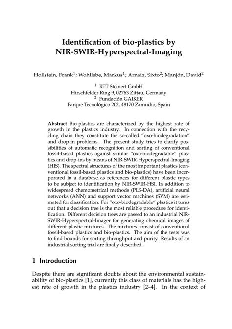 Identification Of Bio Plastics By Nir Swir Hyperspectral Imaging