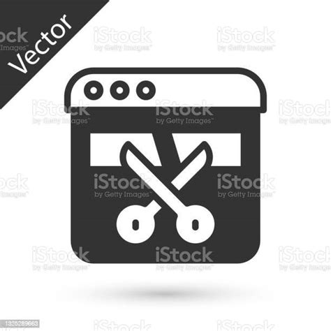 흰색 배경에 격리 된 랩톱 아이콘의 회색 비디오 레코더 또는 편집기 소프트웨어 노트북에서 비디오 편집 벡터 감독에 대한 스톡