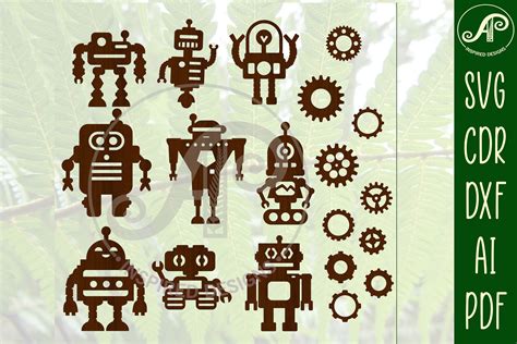 Robot Svg Bundle 9 Cut Out Shapes · Creative Fabrica