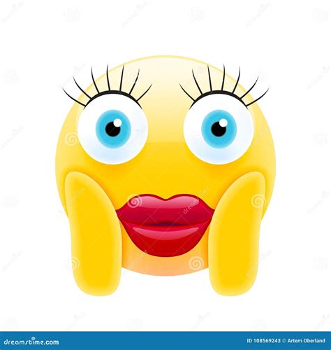 Cute Female Shocked Emoji With Lips Stock Vector Illustration Of Circular Communication