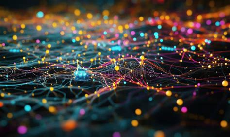 Abstract Digital Network Visualization With Colorful Nodes And Connections Representing Data