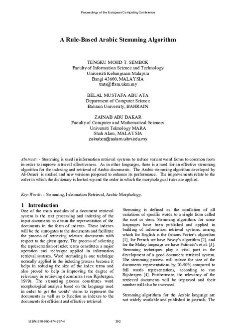 Pdf A Rule Based Arabic Stemming Algorithm