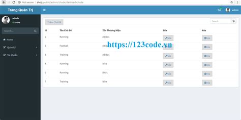 share source code website bán giầy online php laravel có báo cáo