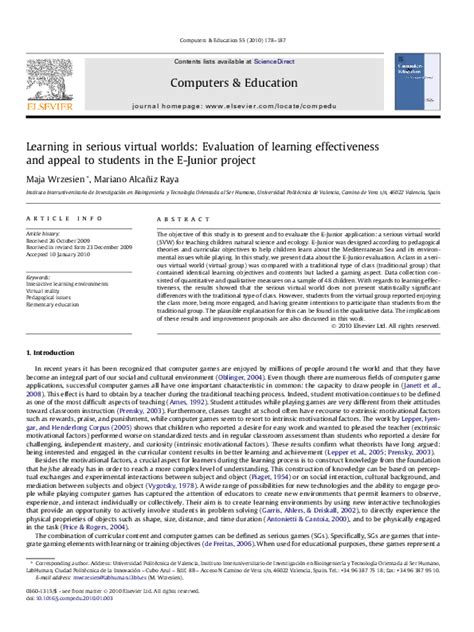 Pdf Learning In Serious Virtual Worlds Evaluation Of Learning Effectiveness And Appeal To