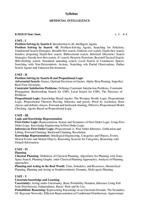 ai unit 3 ai unit 3 syllabus artificial intelligence b iv year i