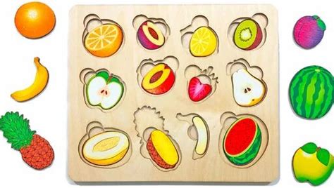 Учим названия фруктов и овощей Деревянные развивающие пазлы для детей Смотреть онлайн в