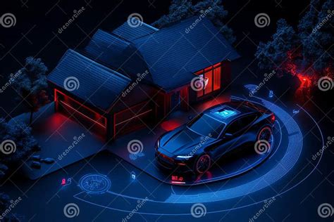 A Laser Based Detection System Creating An Invisible Barrier Around A Home Stock Illustration