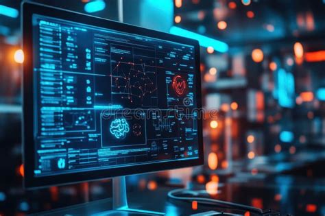 High Tech Computer Monitor Displaying Data Analytics In A Modern Digital Workspace At Night