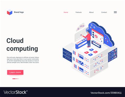 Cloud Computing Service Isometric Landing Page Vector Image