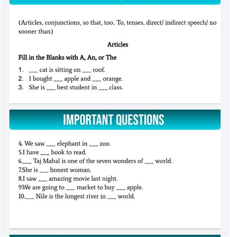 Articles Conjunctions So That Too To Tenses Direct Indirect Spee