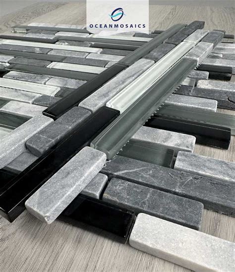 Java Black Mix Interlocking Linear Glass Mosaic Tile