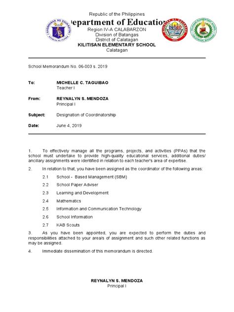 School Memo On Designation Order Eklavern Pdf Learning