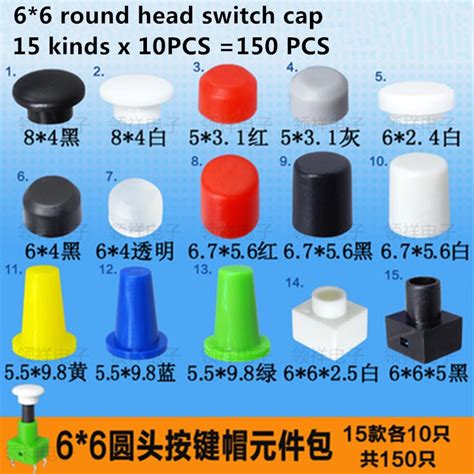 15 Kinds X 10pcs 150 Pcs 6 6mm Tact Switch Button Grandado