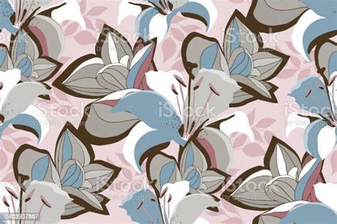 분홍색 파스텔 배경에 백합이있는 벡터 꽃 이음새가 없는 패턴 0명에 대한 스톡 벡터 아트 및 기타 이미지 0명 그래픽 프린트 꽃 나무 Istock