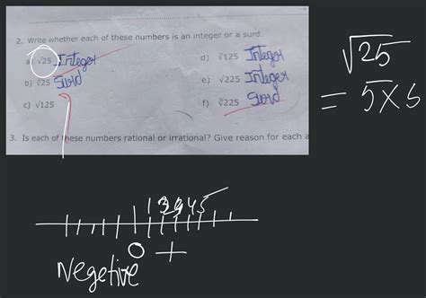Write Whether Each Of These Numbers Is An Integer Or A Surd A Sqrt 25