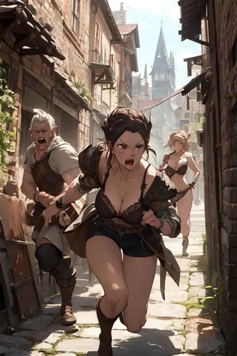 AI Art Half Orc Wife Chasing Her Husband By Rhino PixAI