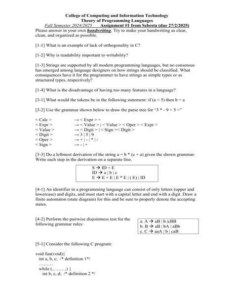 programming languages theory assignment
