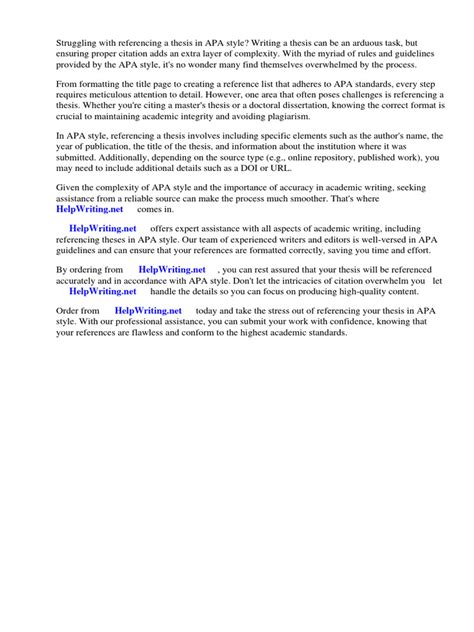 How To Reference A Thesis Apa Style Pdf