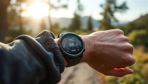 Smartwatch Displaying Heart Rate During Outdoor Activity Stock Image