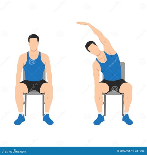 Man Doing Seated Side Bends Or Lat Stretch Exercise Cartoon Vector