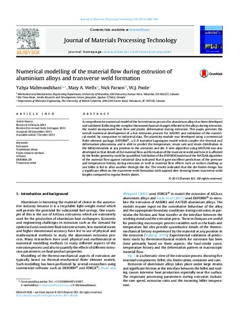 (PDF) Numerical modelling of the material flow during extrusion of aluminium alloys and ...