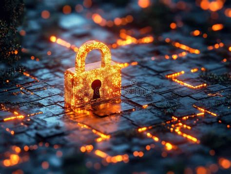 Cybersecurity Concept A Secure Padlock Icon In A Digital Environment