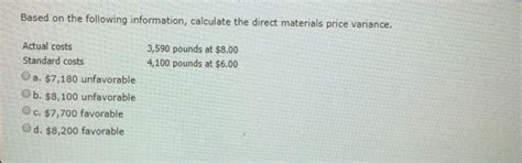 Solved Based On The Following Information Calculate The