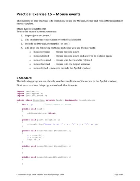 prac 15 mouse events