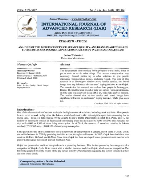 Pdf Analysis Of The Influence Of Price Service Quality And Brand Image Towards Buying