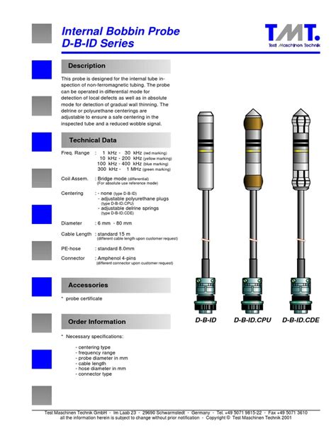 Probes Eddy Current Eddy Max Tube Probes Internal Bobbin Probe D B Id Series Tmt Test Maschinen