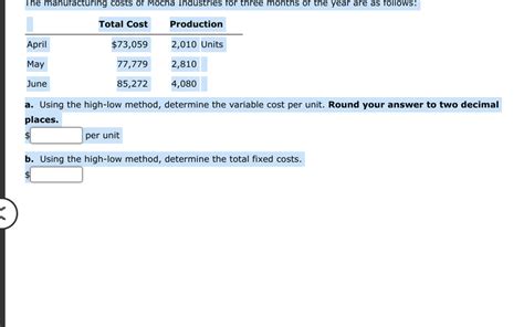 Solved A Using The High Low Method Determine The Variable Chegg