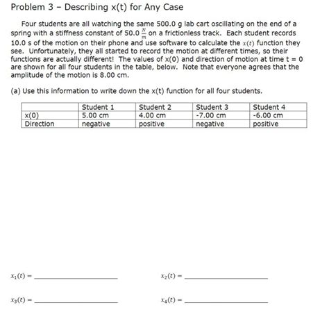 Problem Describing X T For Any Case Four Chegg