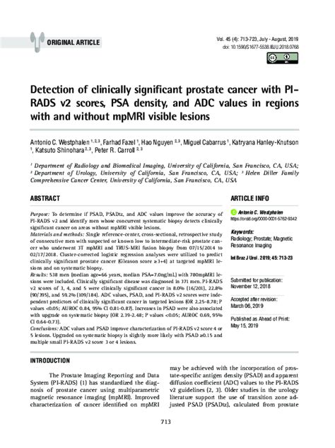 Pdf Detection Of Clinically Significant Prostate Cancer Using