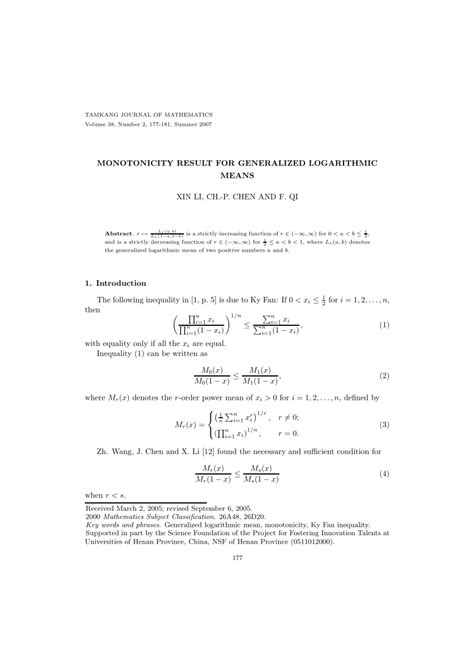 Pdf Monotonicity Result For Generalized Logarithmic Means