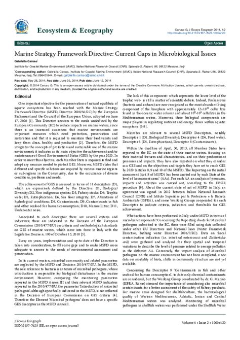Pdf Marine Strategy Framework Directive Current Gaps In Microbiological Issues
