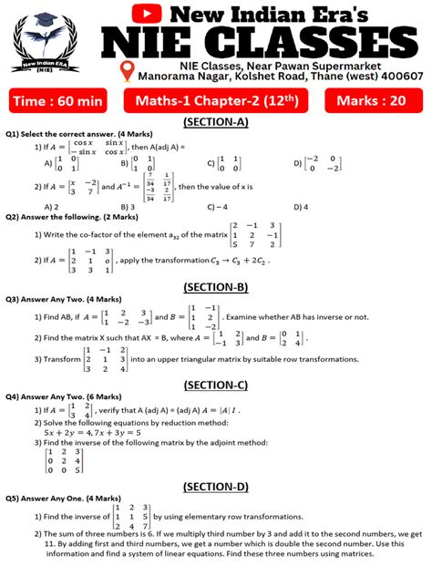 Chapter 2 Matrices Pdf Matrix Mathematics Matrix Theory