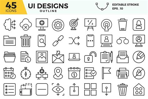 UI Design Outline Icons Set The Collections Include For Web Design App Design UI Design
