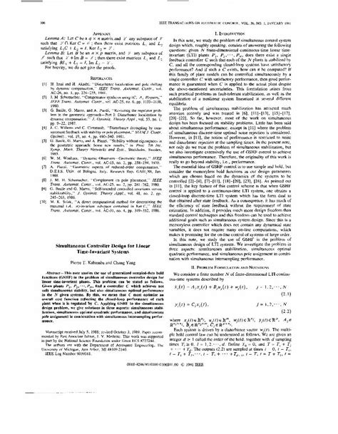 pdf simultaneous controller design for linear time invariant systems