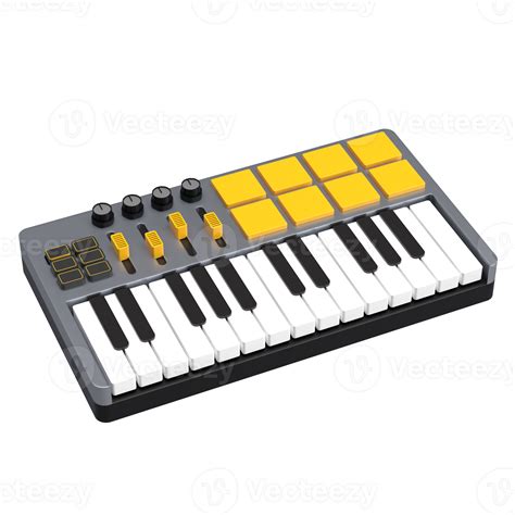 3d Icon Of Digital Midi Controller Keyboard In Gray Yellow Color